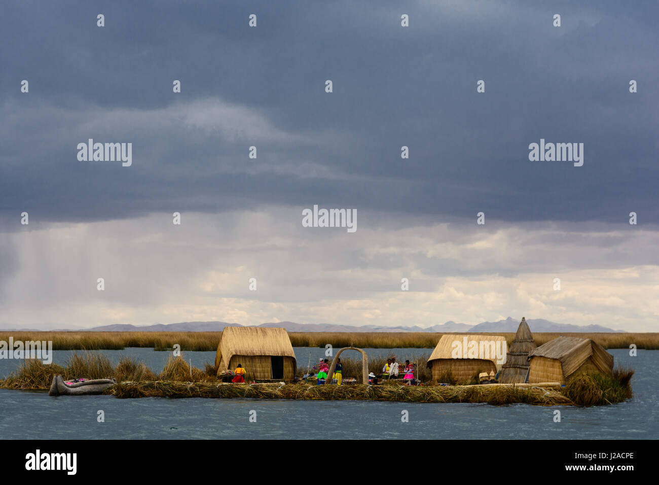 Peru, Puno, boat trip to the Uros, which live on floating islands of ...