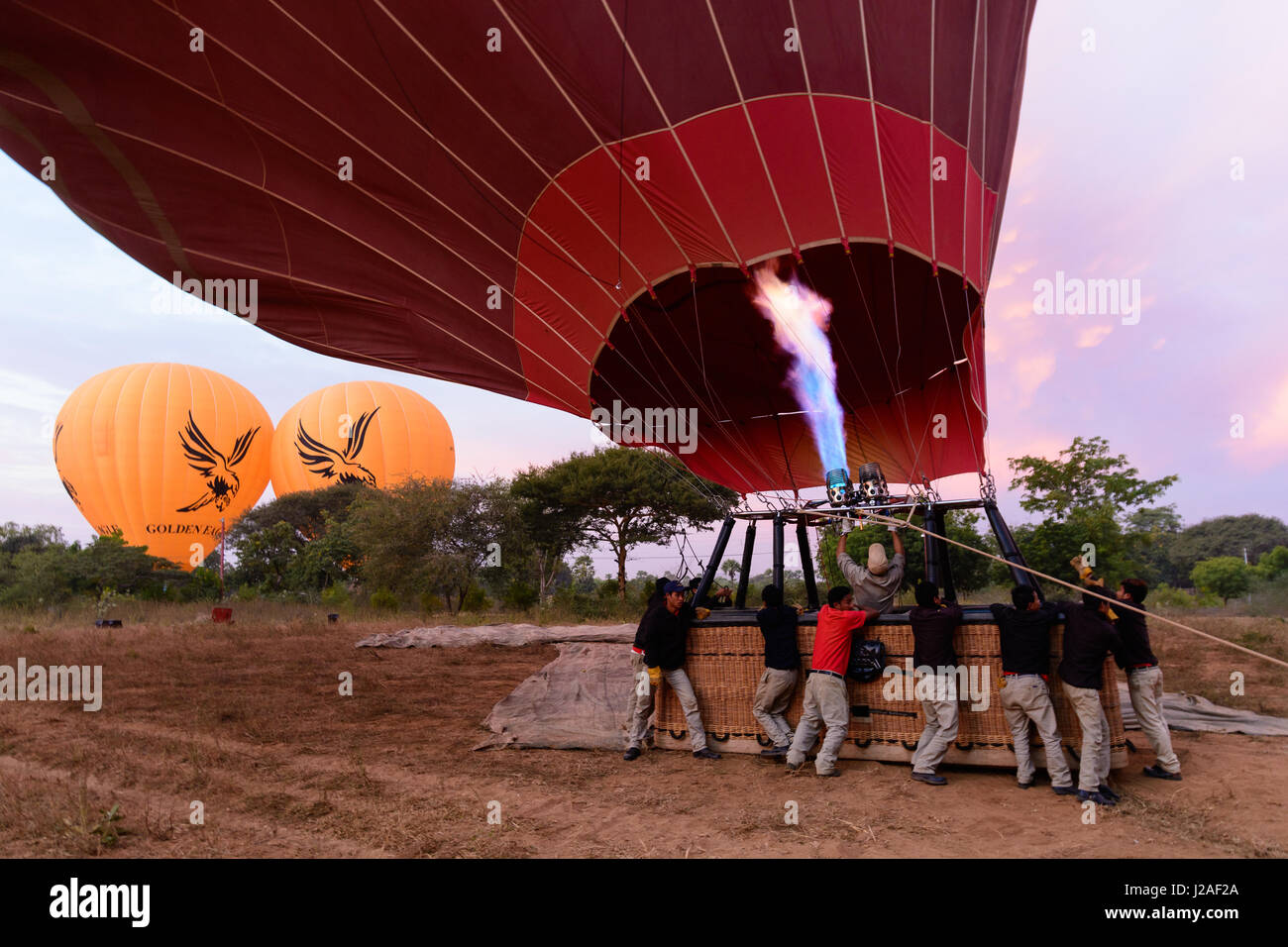 Myanmar (Burma), Mandalay region, Old Bagan, Balloons over Bagan Stock ...