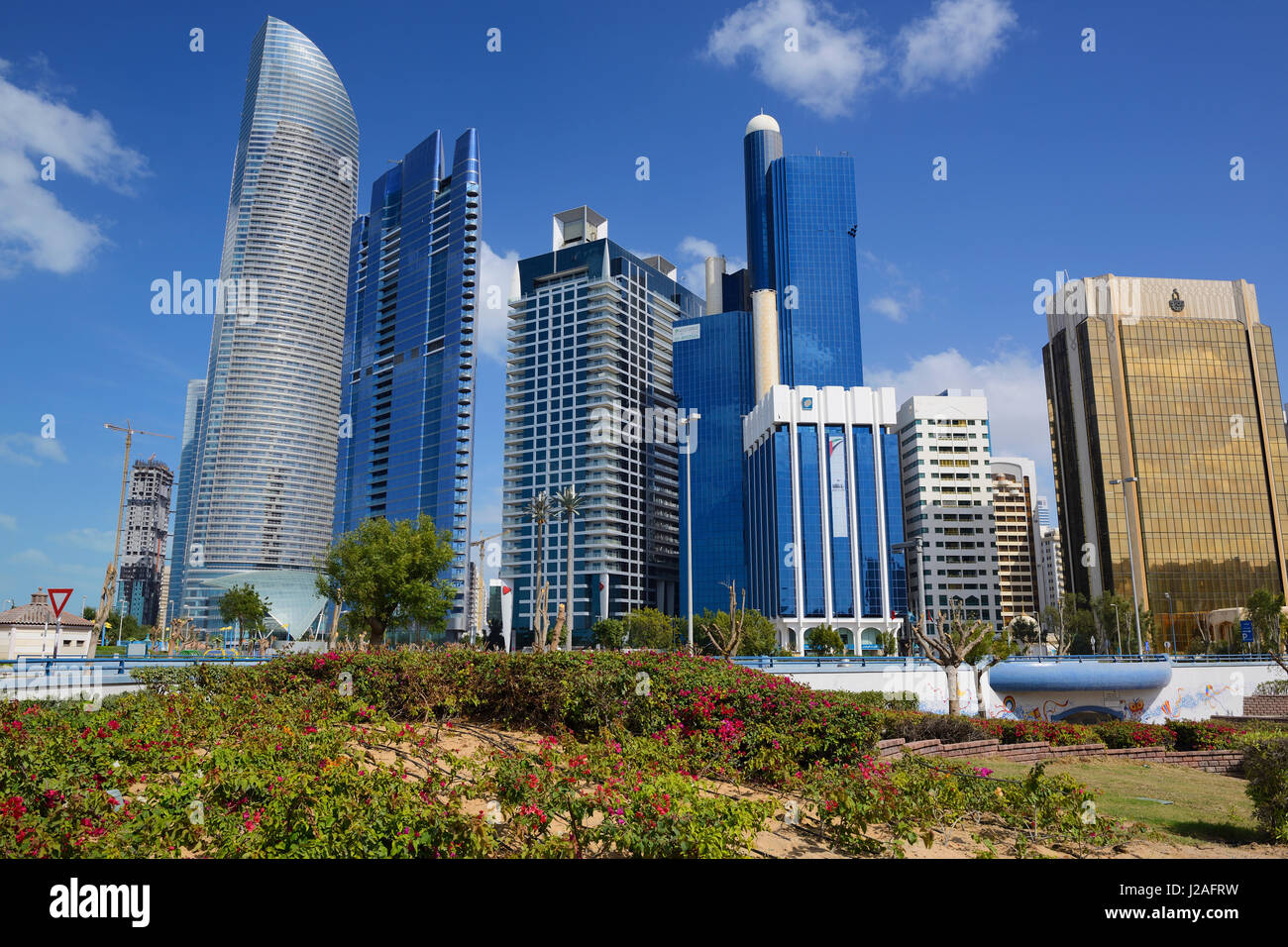 High-rise buildings overlooking Family Park in Abu Dhabi, United Arab ...