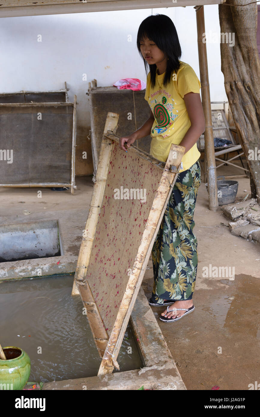 Myanmar (Burma), Shan, Pindaya, Traditional Paper Making Stock Photo ...