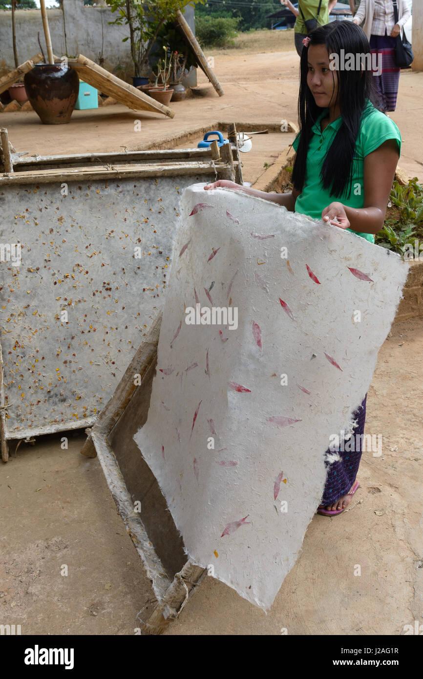 Myanmar (Burma), Shan, Pindaya, Traditional Paper Making Stock Photo ...