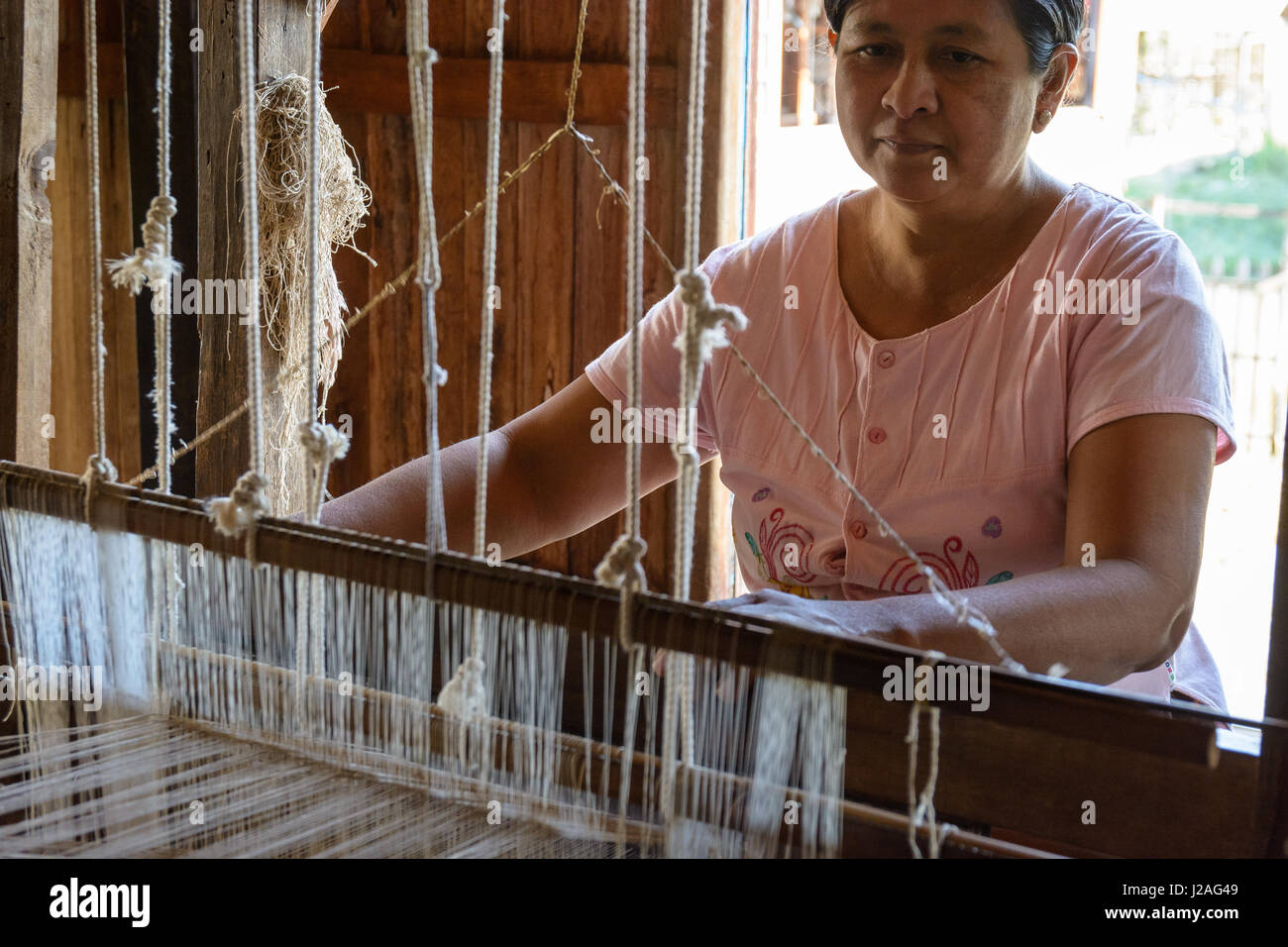 Myanmar (Burma), Shan, Taunggyi, Lotus silk weaving Stock Photo - Alamy