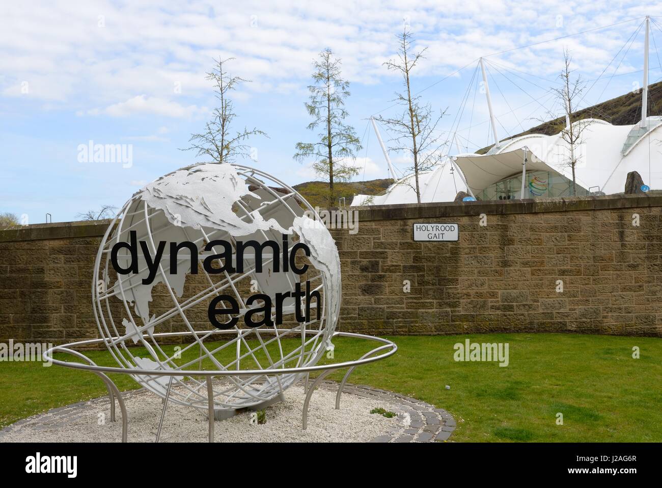 Street view of the frontage of Dynamic Earth in Edinburgh, Scotland, UK ...