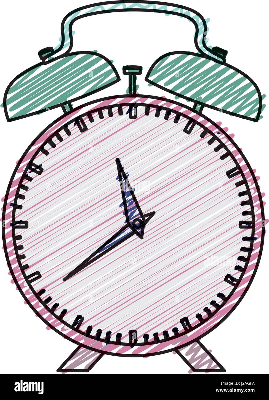 color pencil graphic pink alarm clock with bells Stock Vector Image ...
