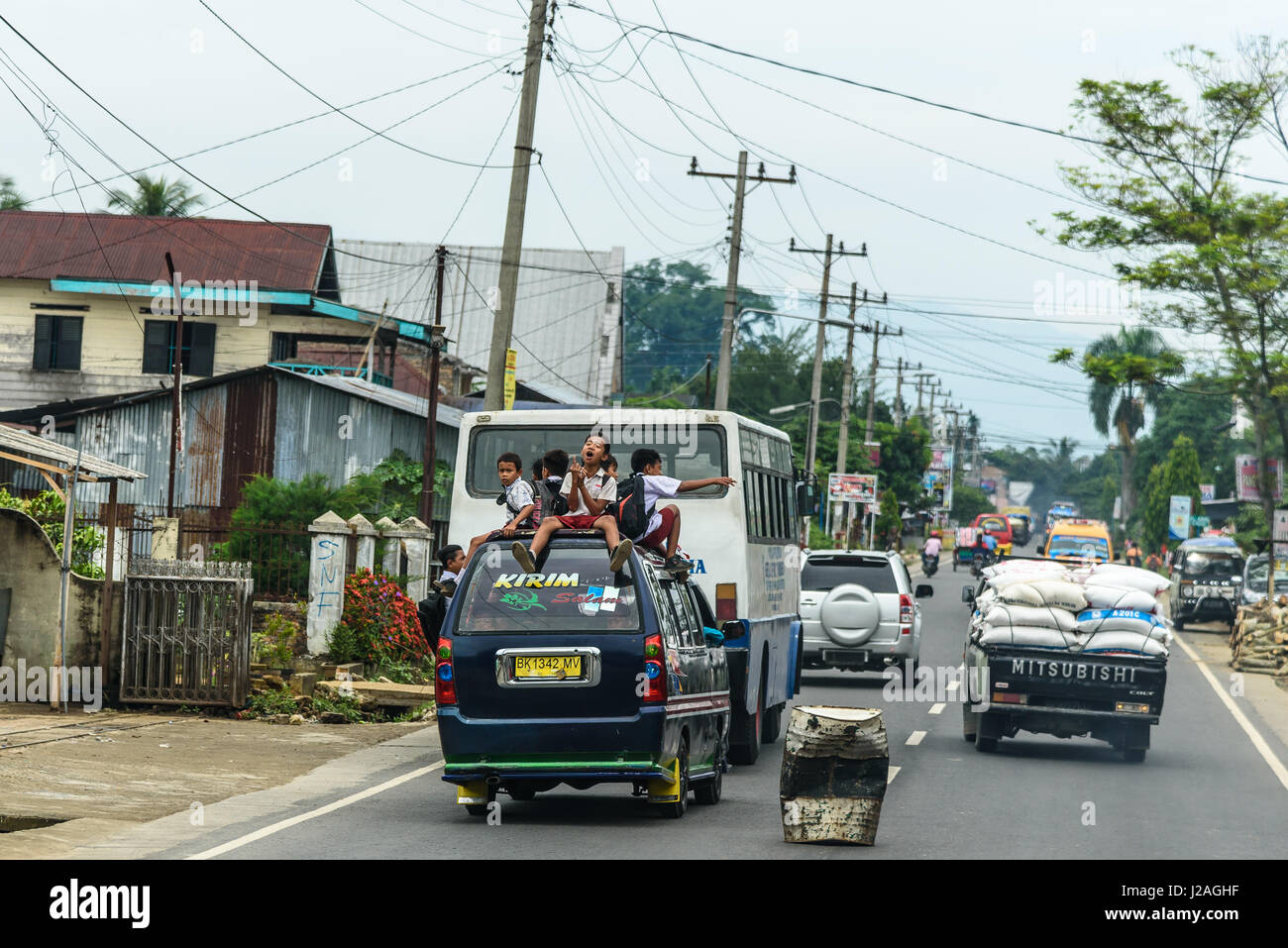 Indonesia, Sumatera Utara, Kabul Langkat, Indonesian School Bus Stock ...