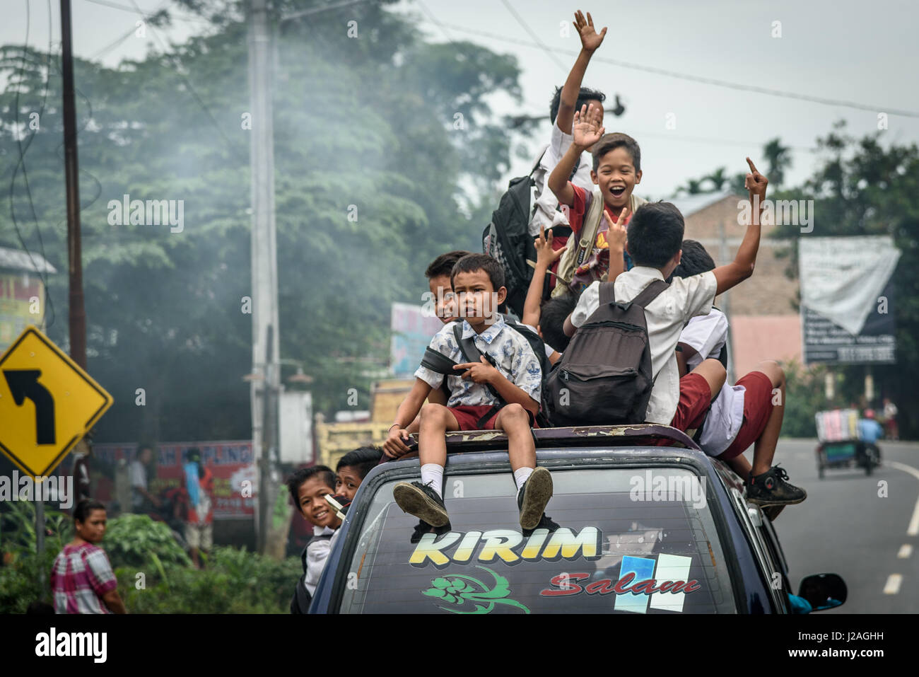 Indonesia, Sumatera Utara, Kabul Langkat, Indonesian School Bus Stock ...