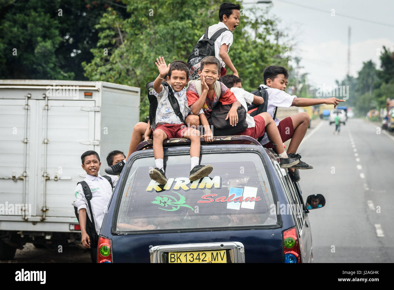 Indonesia, Sumatera Utara, Kabul Langkat, Indonesian School Bus Stock ...