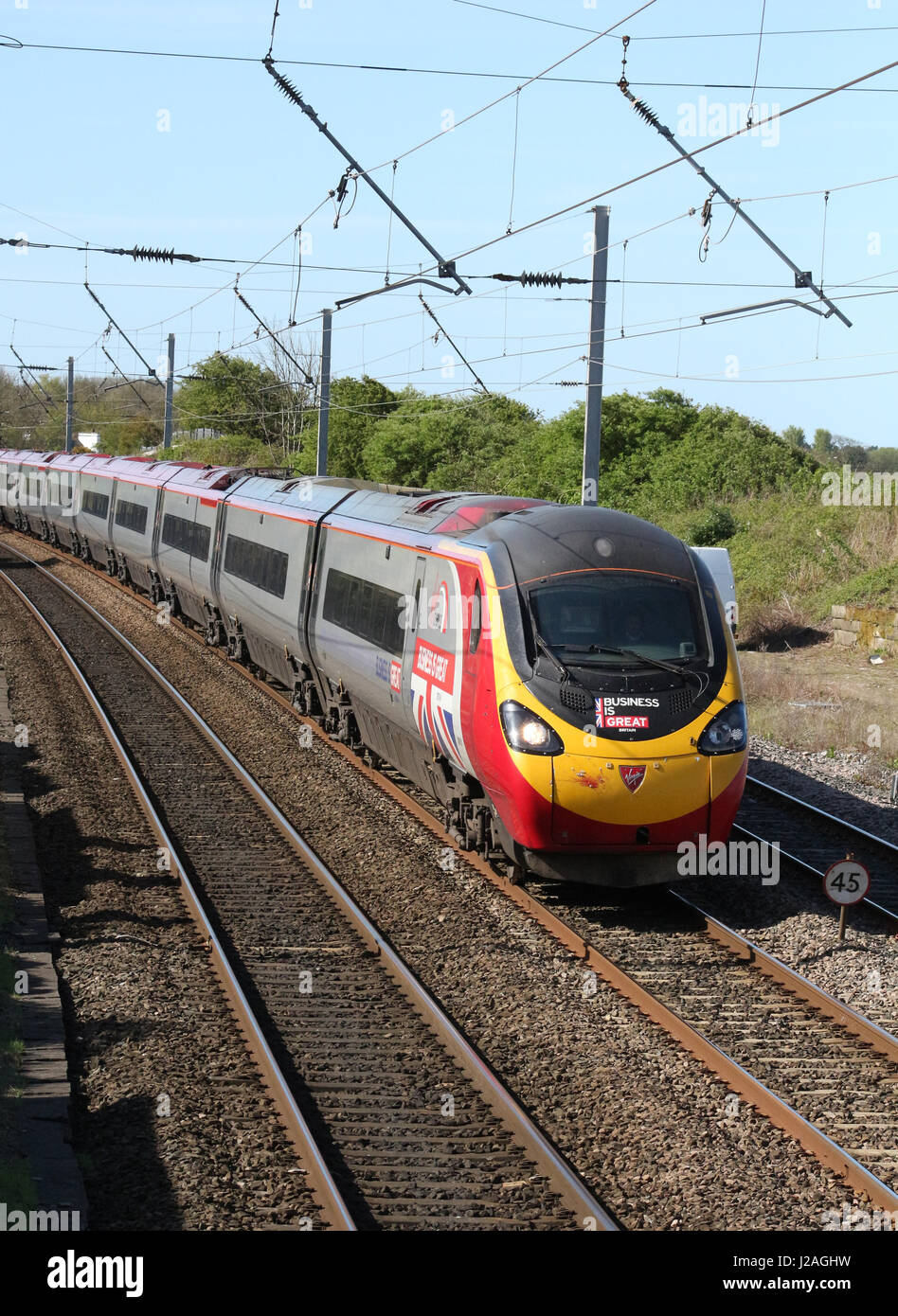 Virgin West Coast Pendolino electric multiple unit train passing Hest ...