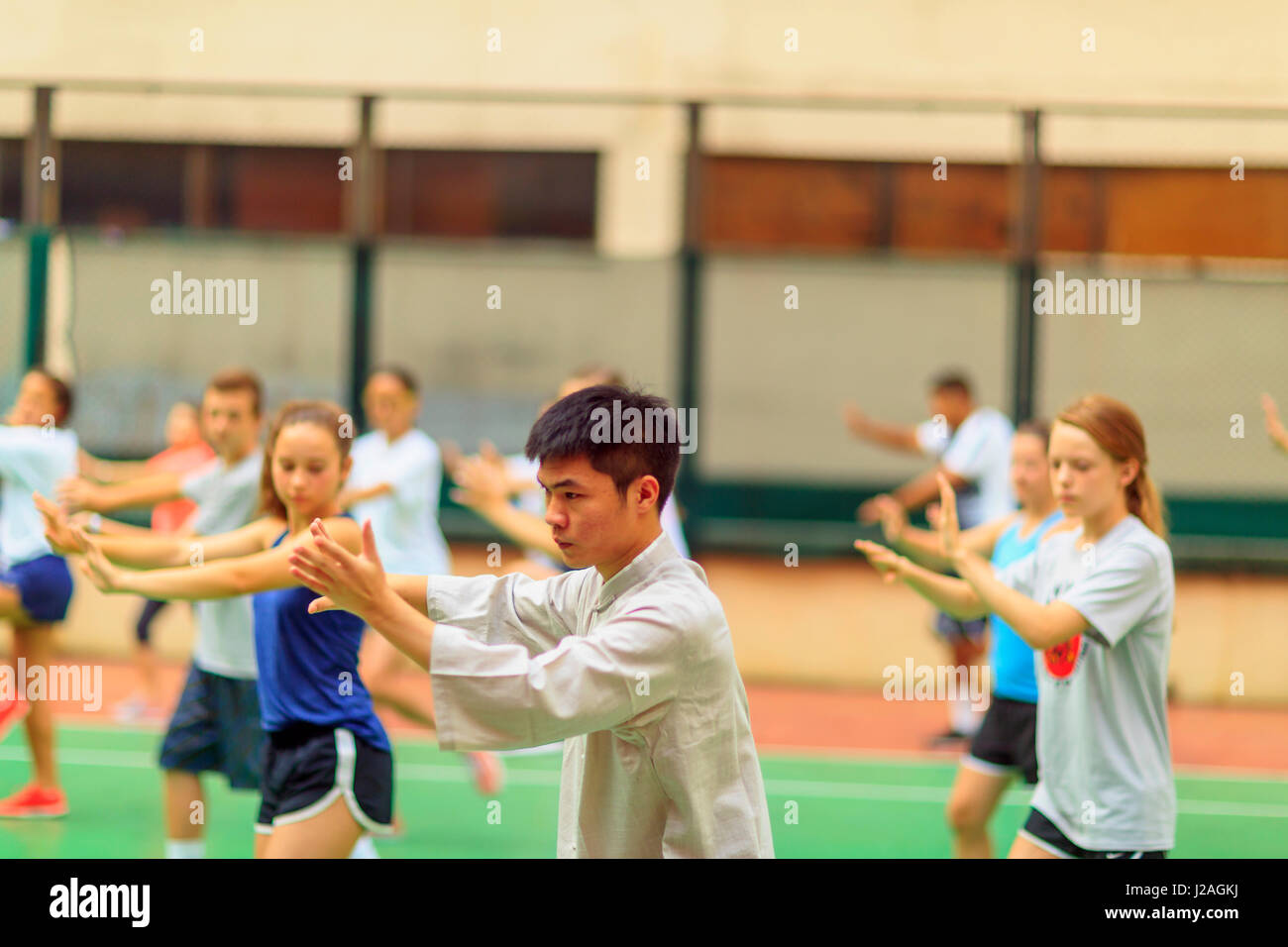 Students exercising with Kung Fu master Marriott Hotel, Guangzhou ...