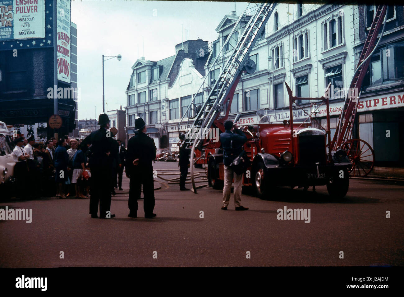Old Fashioned Fire Engine attending fire at Hammersmith Broadway Stock ...