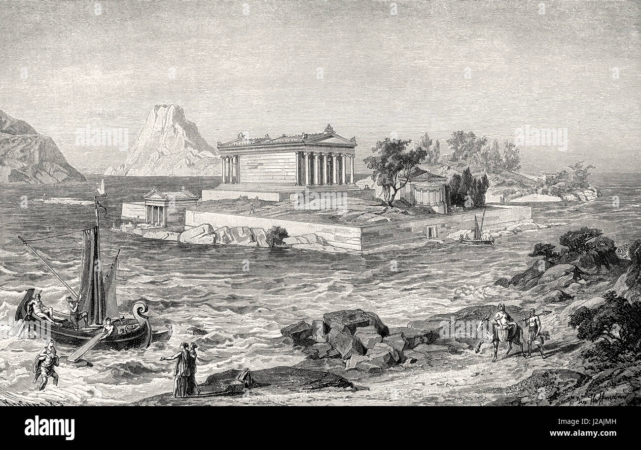 Reconstruction of the Athena Apatoria temple by Aithra in Sphairia ...
