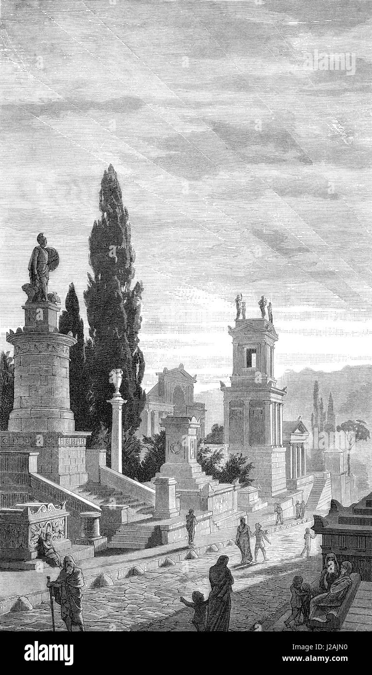 Reconstruction of Kerameikos, ancient cemetery of Athens, Greece Stock ...