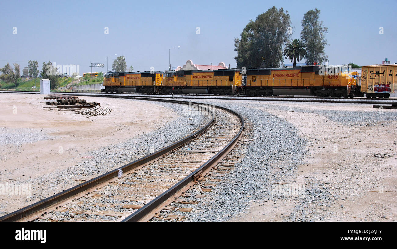 Union Pacific locomotives on a freight train at San Bernardino ...