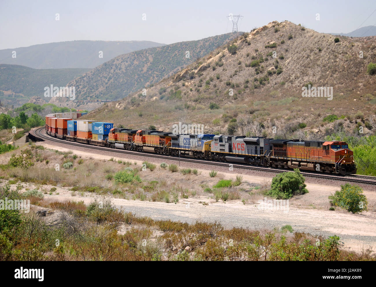 Freight train at Cajon Pass, San Bernardino County, California, USA Stock Photo - Alamy