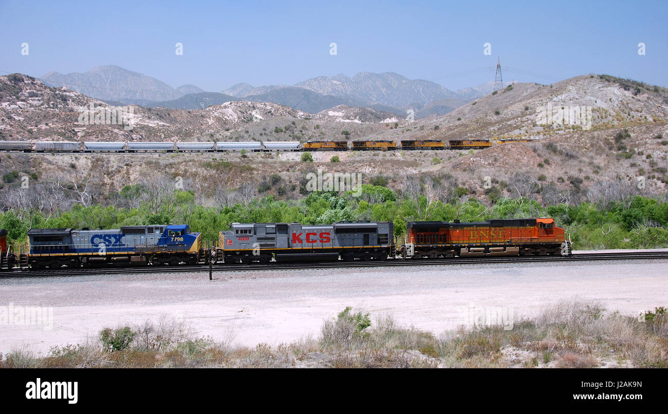 Freight train at Cajon Pass, San Bernardino County, California, USA Stock Photo - Alamy