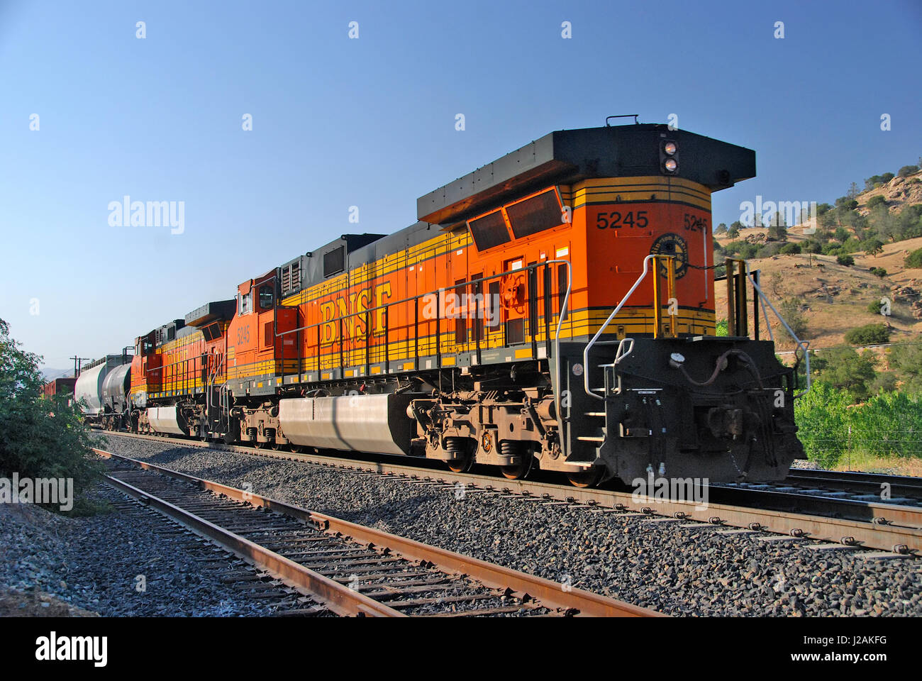 Freight train passing Keene, Kern County, California, USA Stock Photo ...