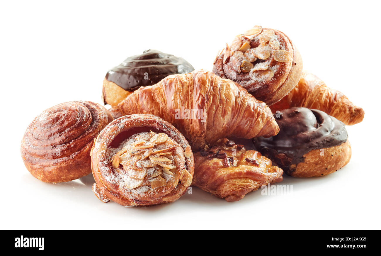 various freshly baked pastries isolated on white background Stock Photo ...