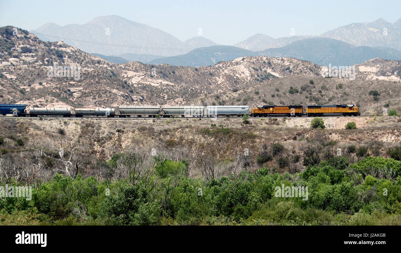 Union Pacific powered Freight train at Cajon Pass, San Bernardino County, California, USA Stock ...
