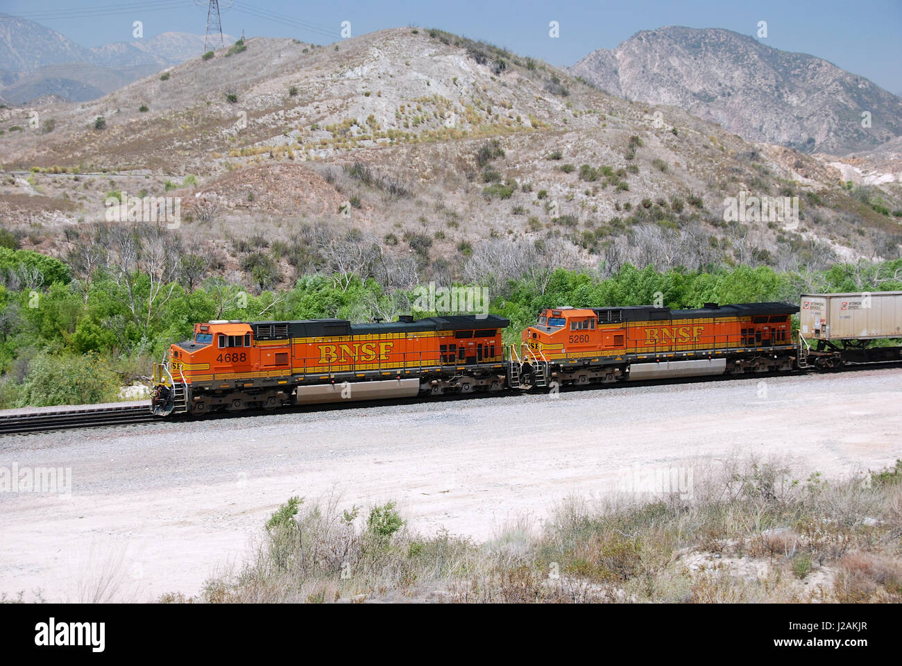 Freight train at Cajon Pass, San Bernardino County, California, USA Stock Photo - Alamy