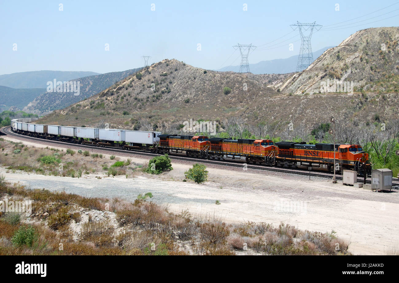 BNSF powered Freight train at Cajon Pass, San Bernardino County, California, USA Stock Photo - Alamy