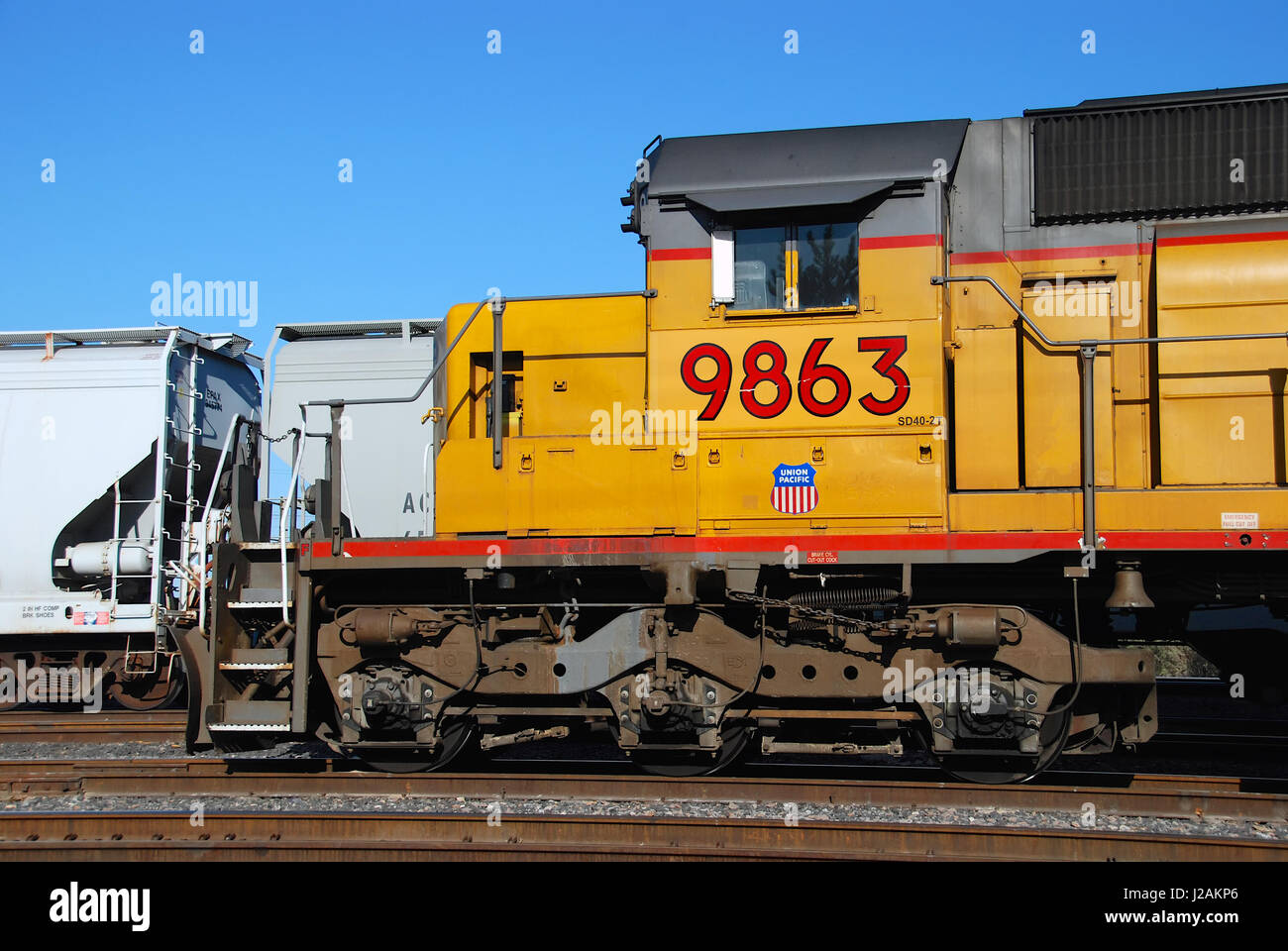 Union Pacific locomotive and freight cars near Las Vegas, Nevada, USA ...