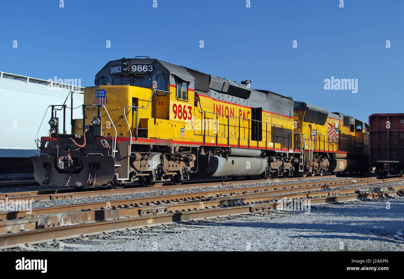Union Pacific locomotive and freight cars near Las Vegas, Nevada, USA ...