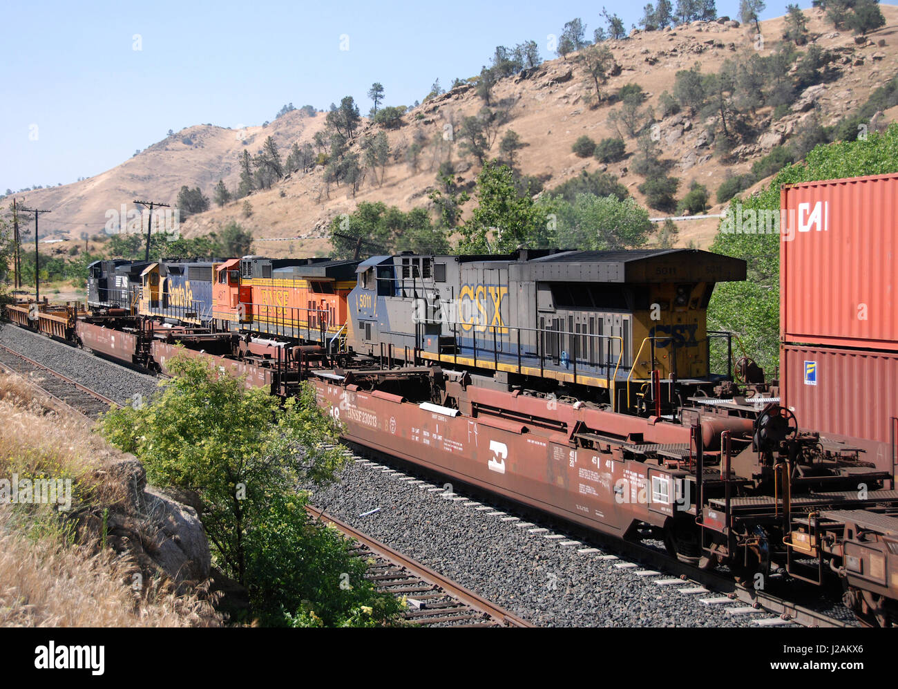 Freight train passing Keene, Kern County, California, USA Stock Photo ...