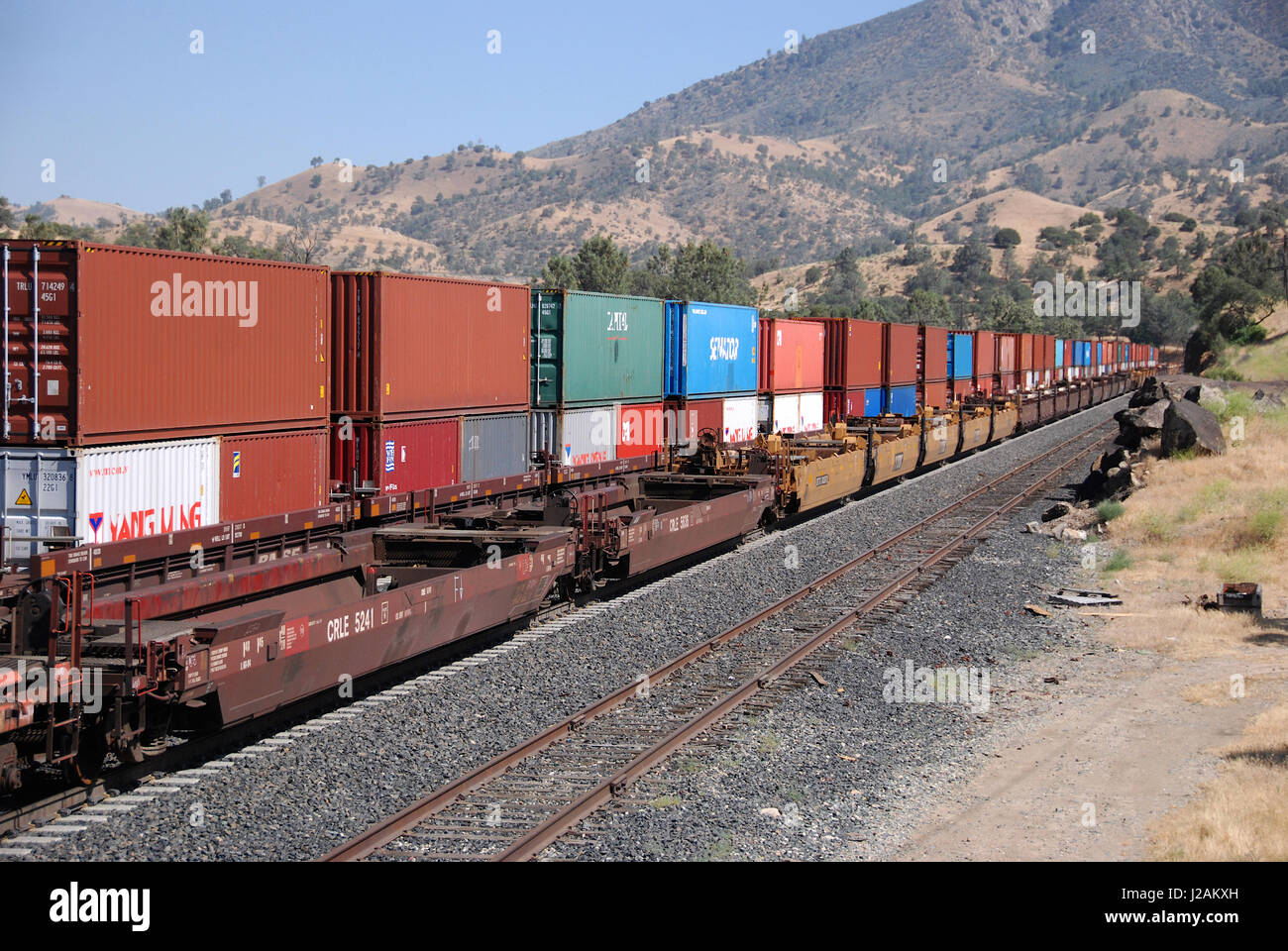 Freight train passing Keene, Kern County, California, USA Stock Photo ...