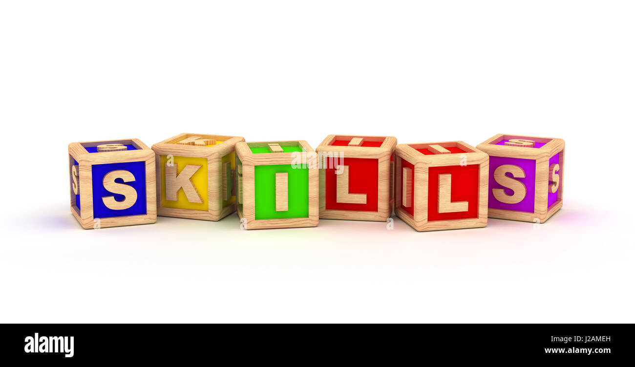 Skills Text Cube (Isolated on white background Stock Photo - Alamy