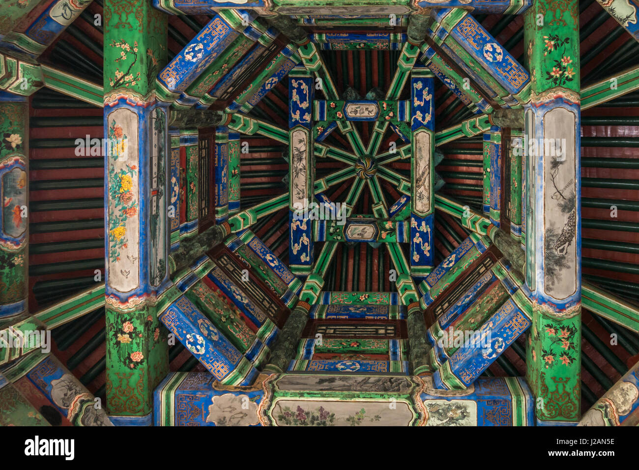 Internal painted ceiling of the wooden walkway through the Summer ...