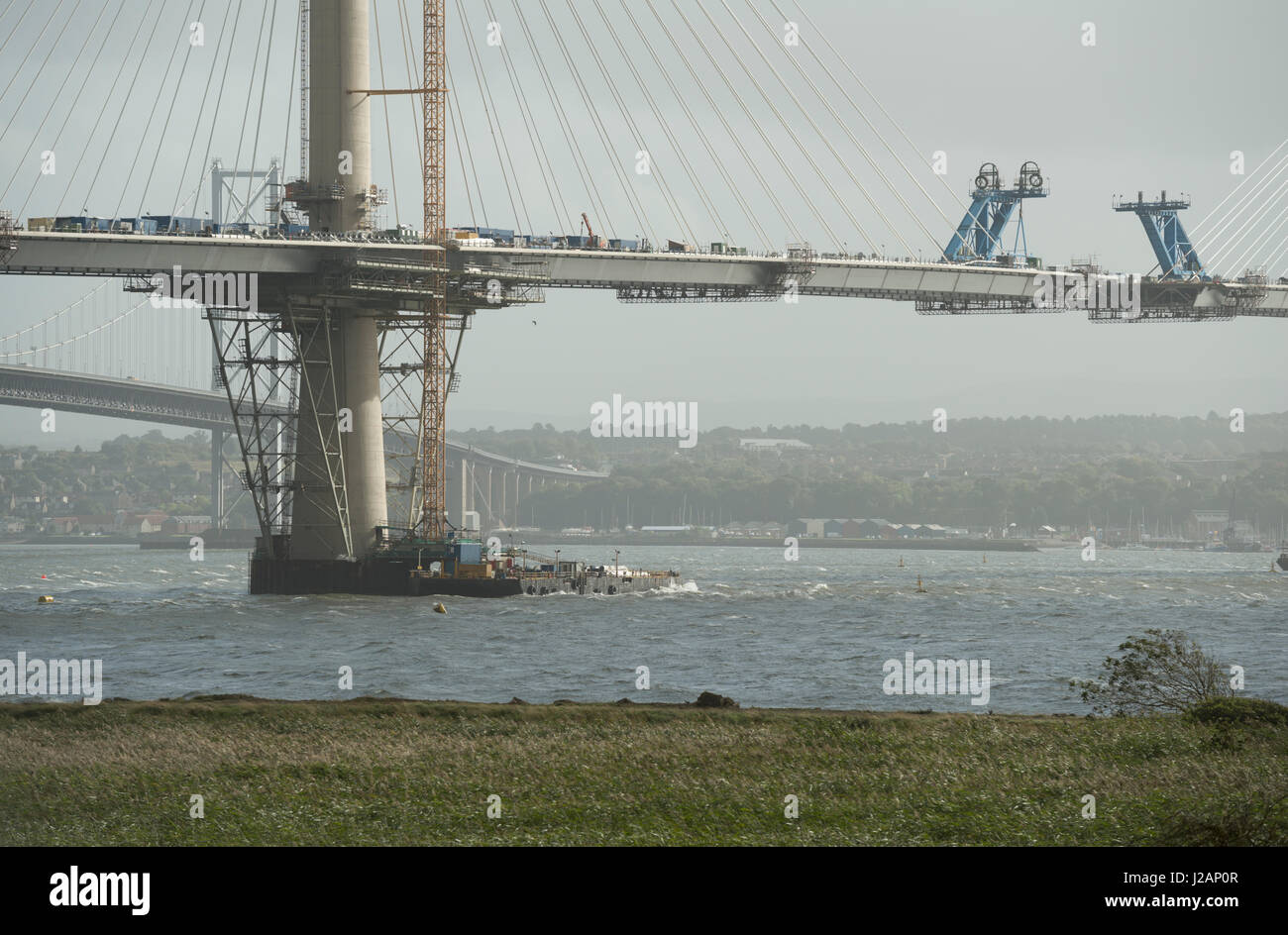 Queensferry Crossing under construction in high winds looking south ...