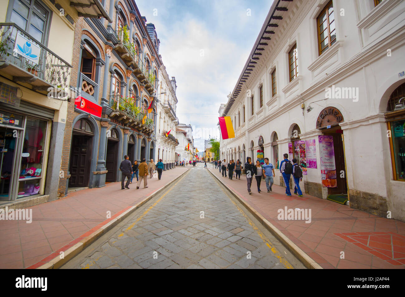 Cuenca, Ecuador - April 22, 2015: Very charming typical city street ...