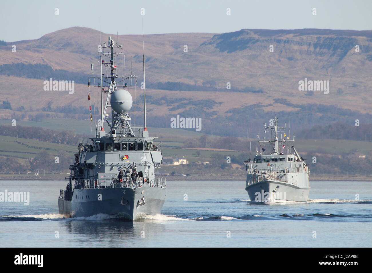 The German Navy's FGS Siegburg (M1098), and the Royal Navy's HMS Ramsey ...