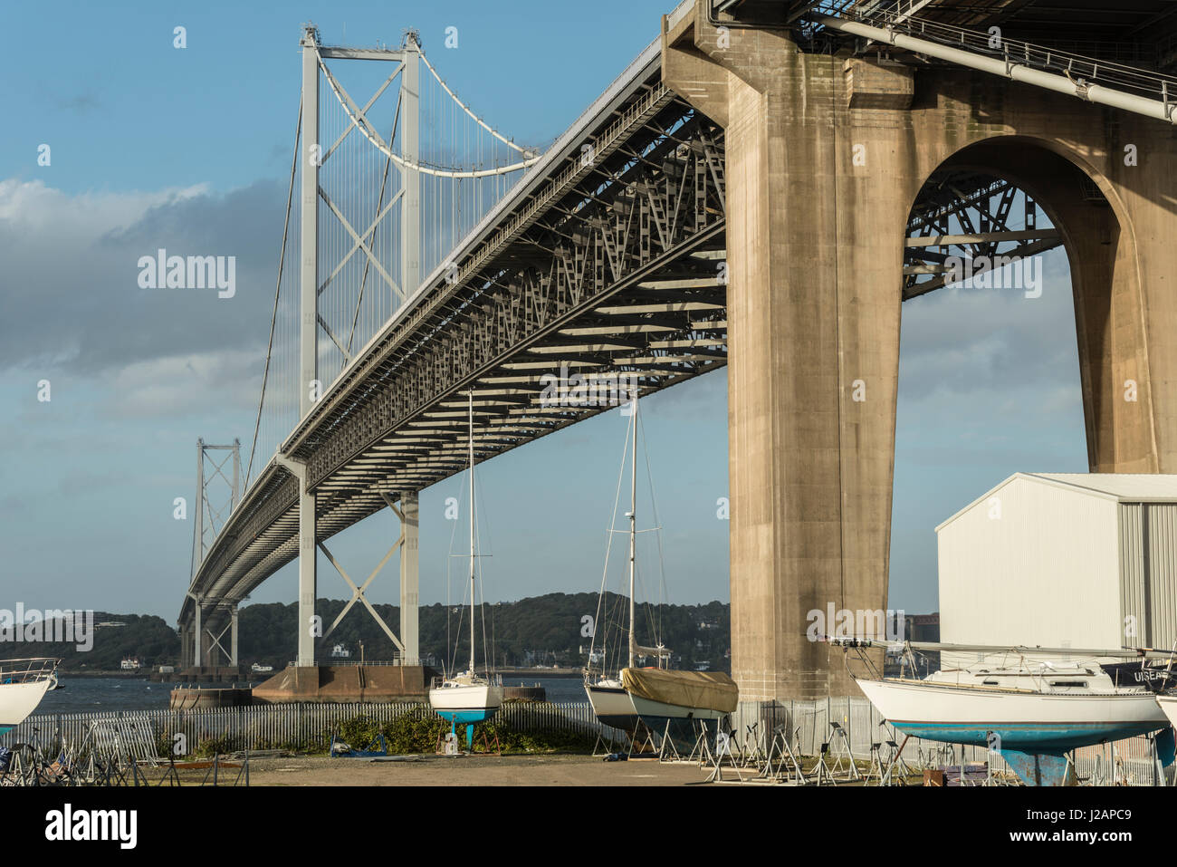 Forth Road Bridge from underneath, Port Edgar, Queensferry, West ...