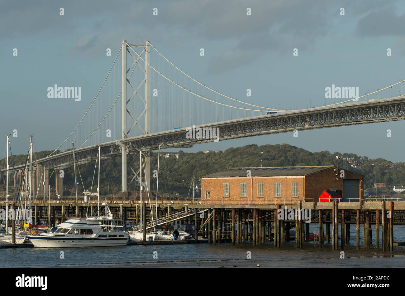 Forth Road Bridge from Port Edgar marina, Queensferry, West Lothian ...