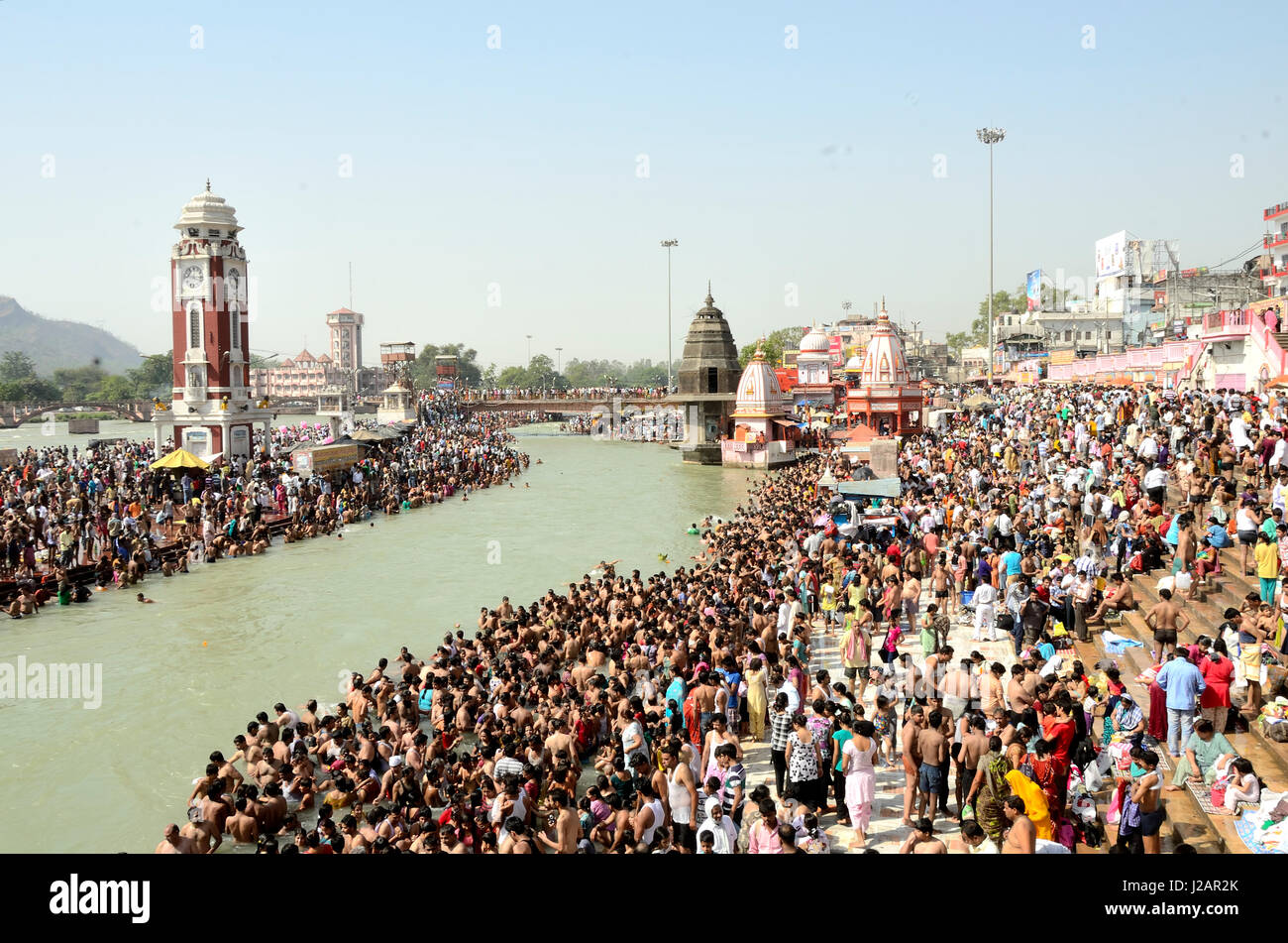 Pilgrims bath on the Ganges River Stock Photo - Alamy