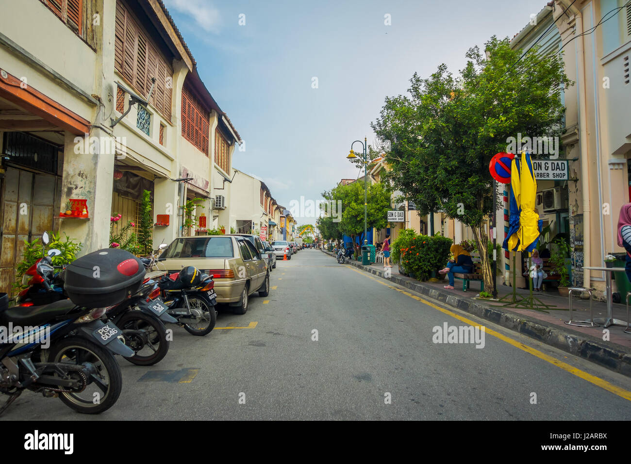 George Town, Malaysia - March 10, 2017: Streetscape view of buildings ...