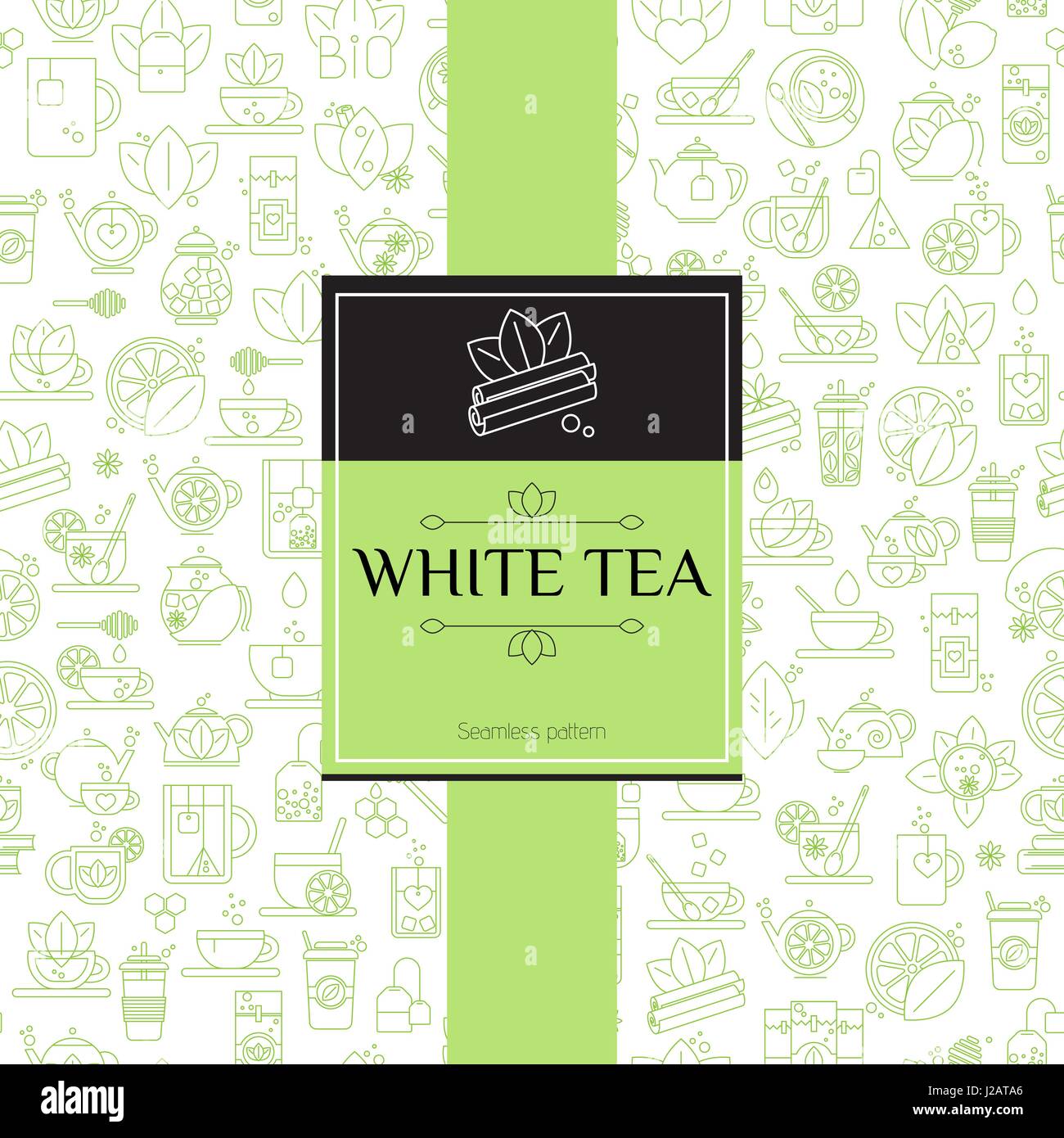Tea seamless background with thin line icons - white tea pattern Stock ...