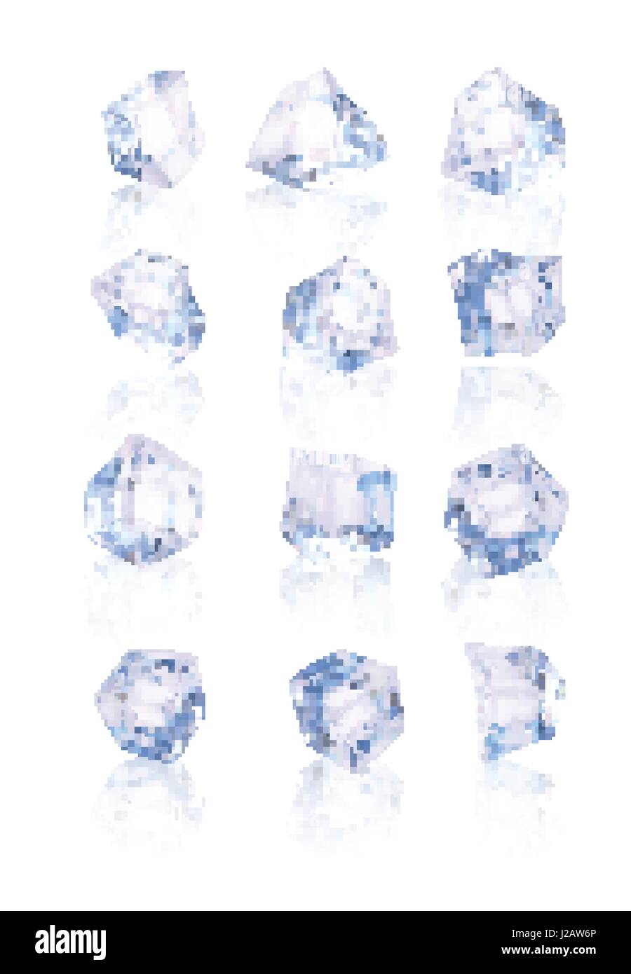 Set of twelve transparent ice cubes on white backgriund. 3d realistic ...