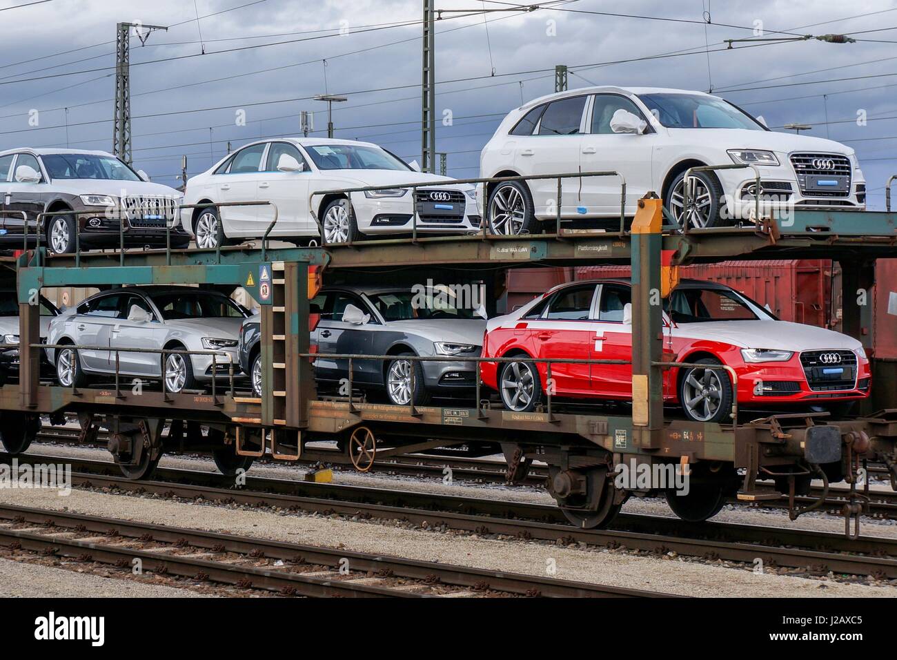 Germany: New AUDI cars on freight trains in Ingolstadt (AUDI's ...