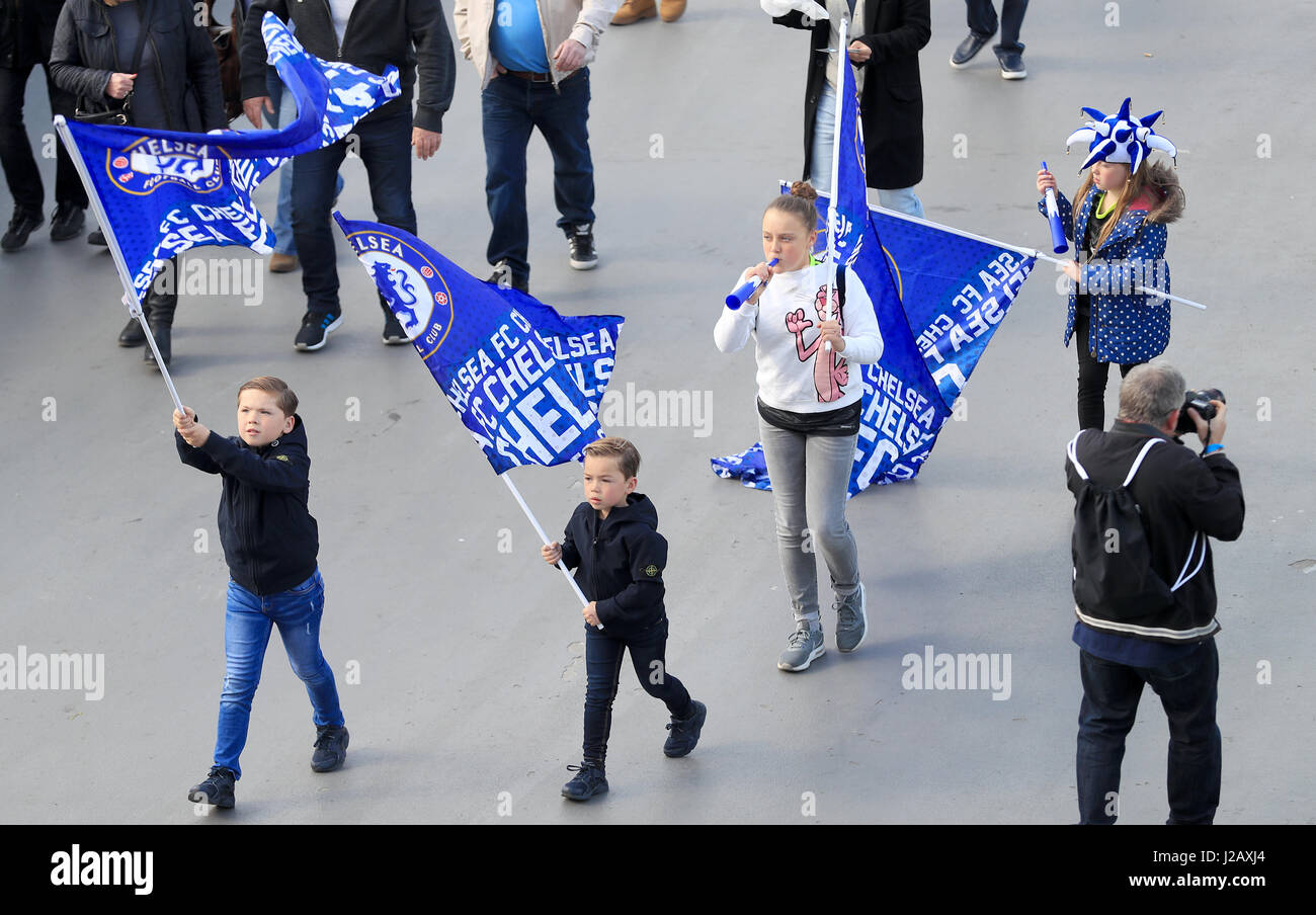 Young Chelsea fans show their support whilst making their way to the ...