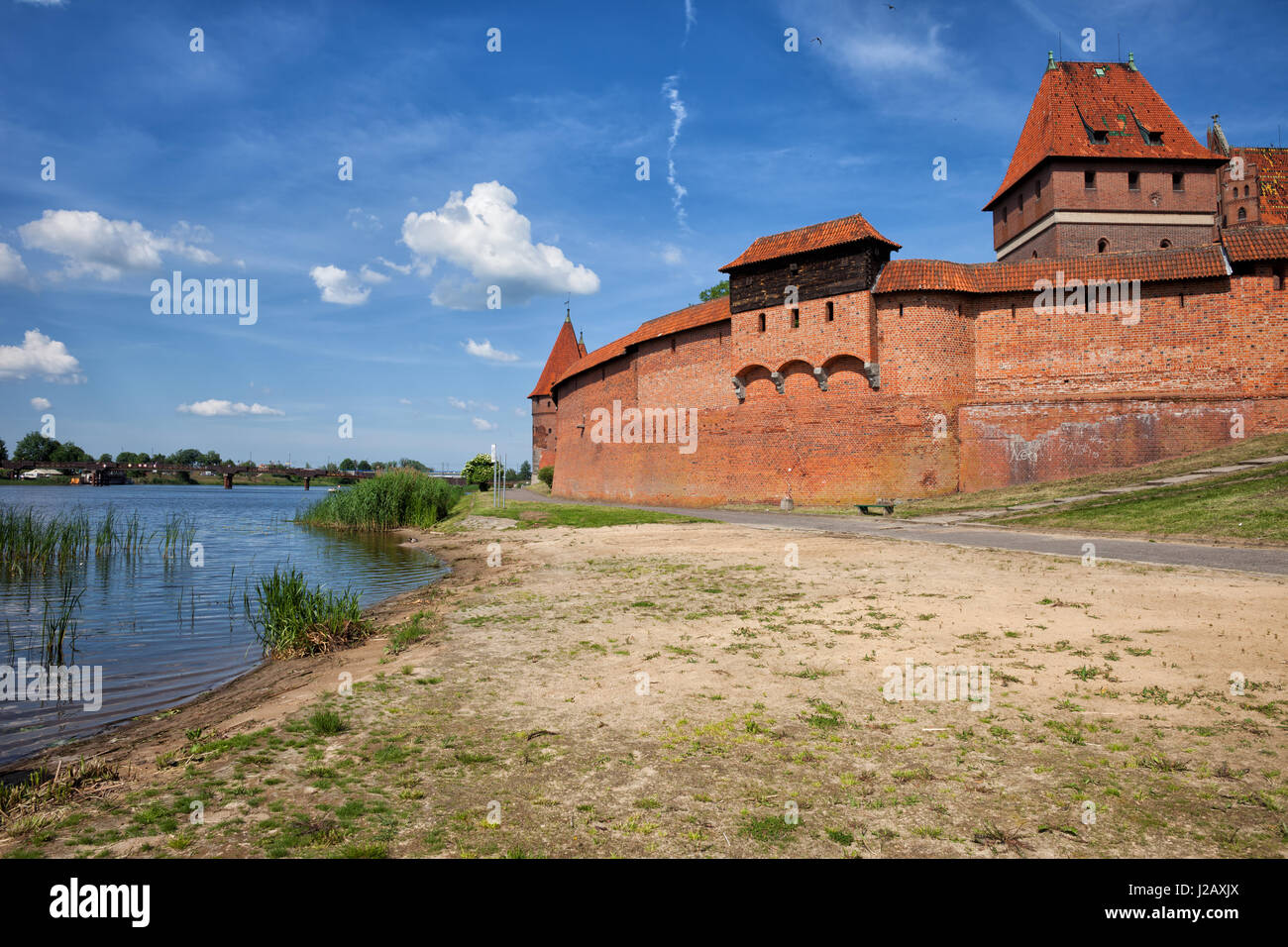 Malbork Castle in Poland, Nogat River shore, medieval fortress of the ...
