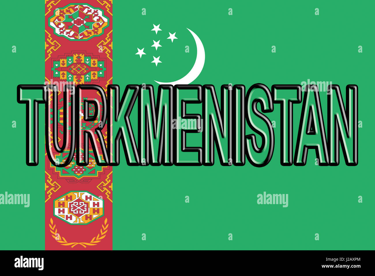Illustration of the flag of Turkmenistan with the country written on ...