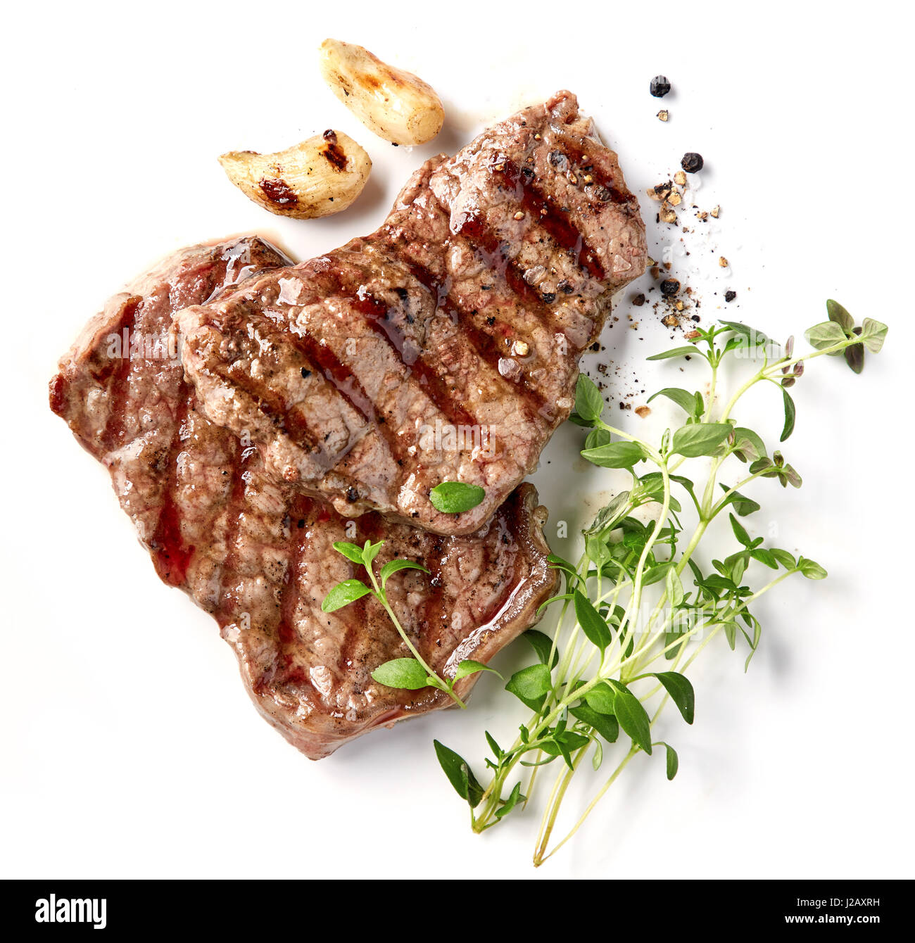 grilled beef steak isolated on white background, top view Stock Photo ...