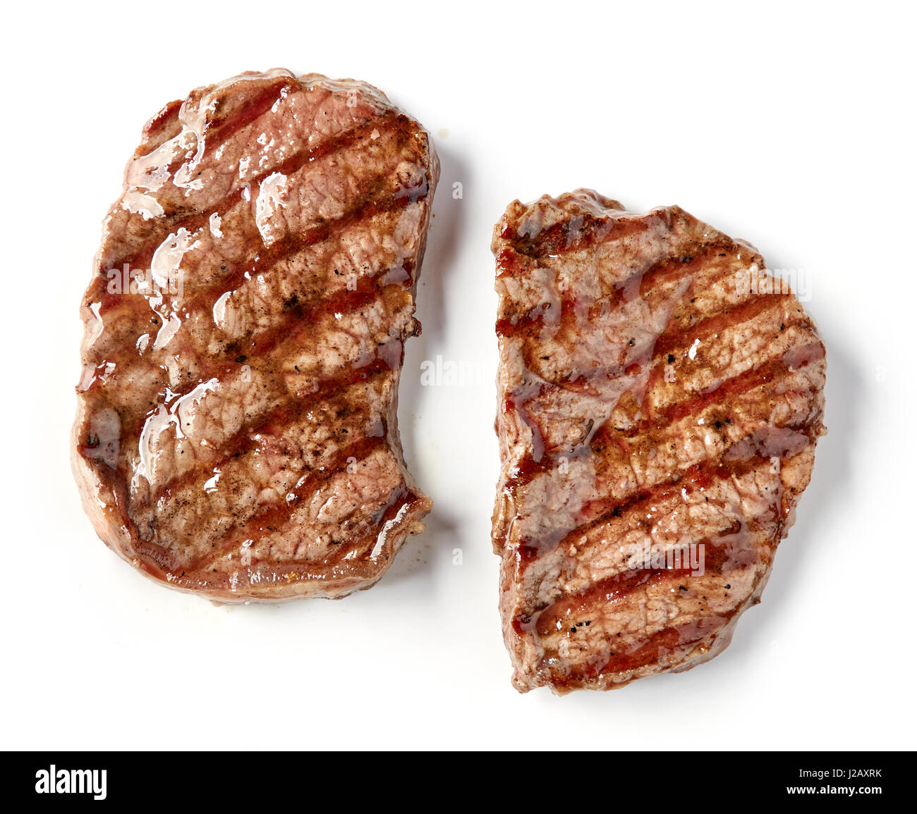 grilled beef steak isolated on white background, top view Stock Photo ...