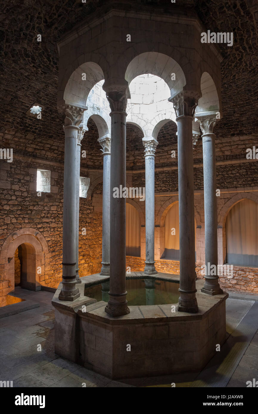 Arab Baths interior in Girona, Catalonia, Spain, Apodyterium room with ...
