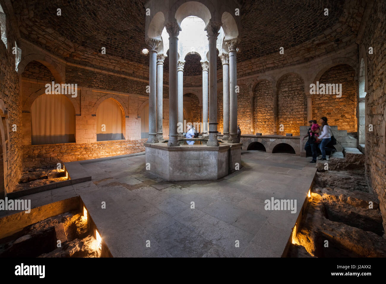 Arab Baths interior in Girona, Catalonia, Spain, Apodyterium room with ...