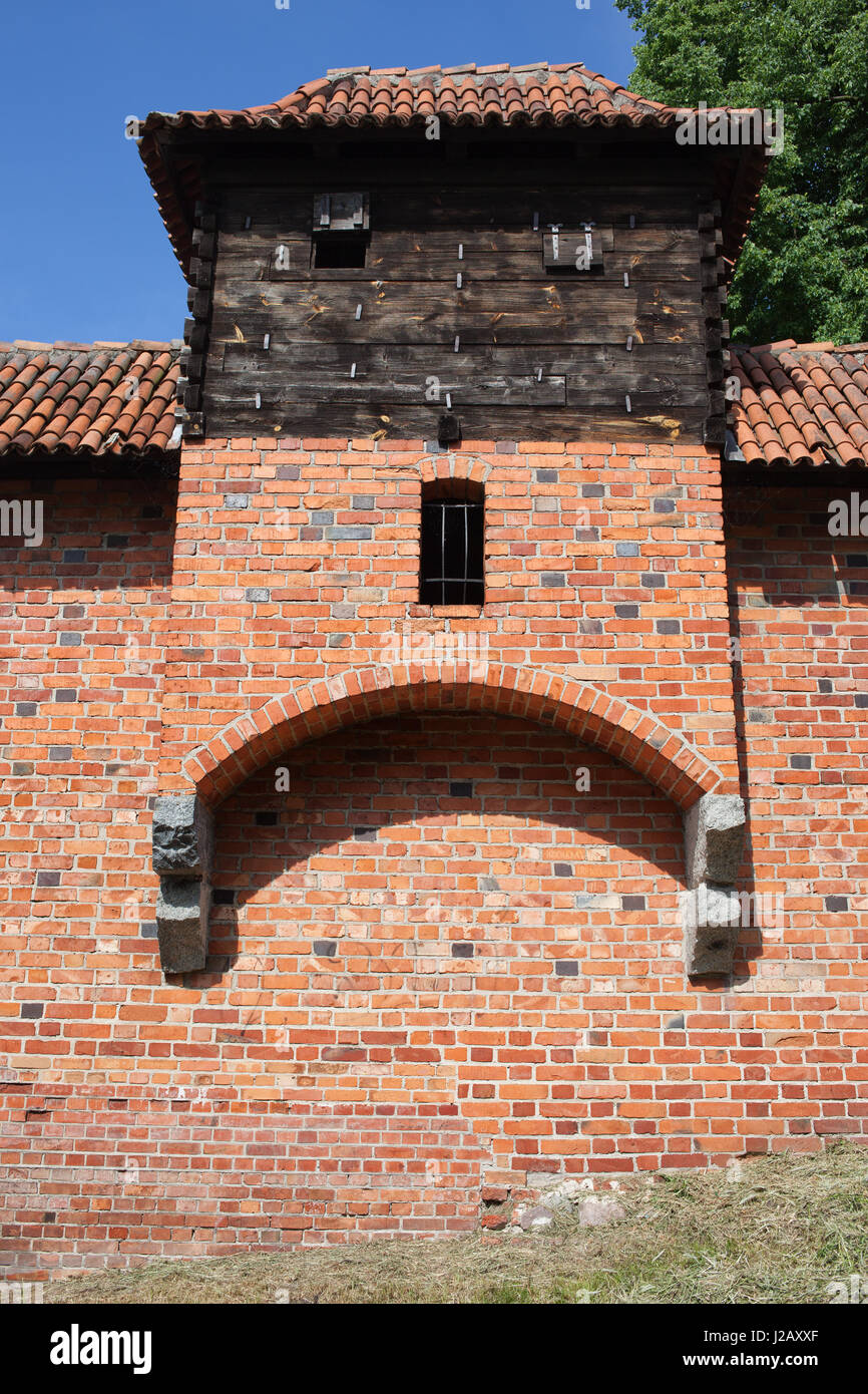 Wall of Malbork Castle, medieval fortification with covered brattice ...