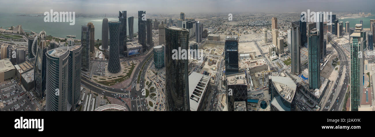 Panoramic view of skyscrapers in city, Doha, Qatar Stock Photo - Alamy