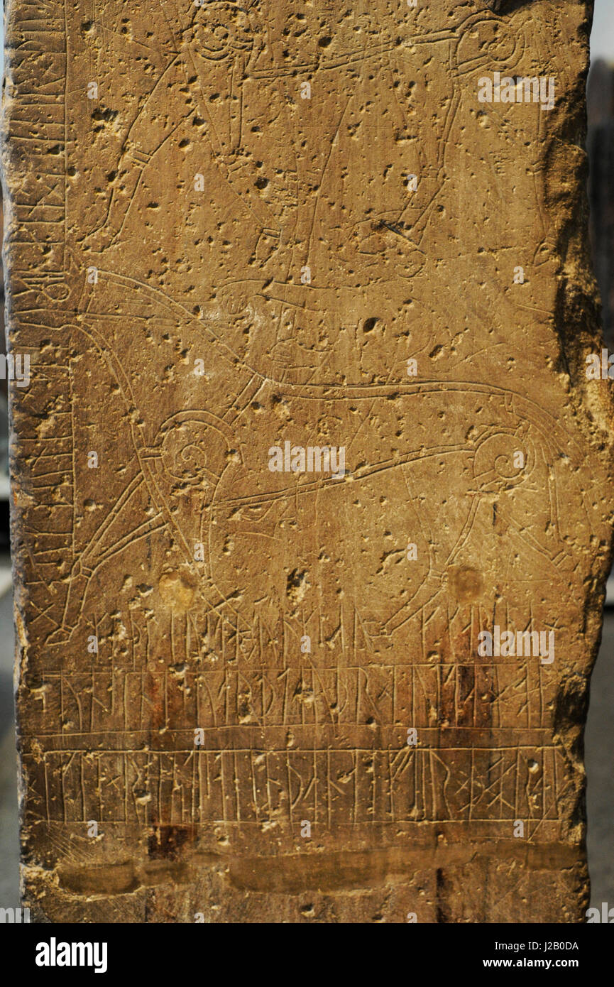 Scandinavia. The Alstad Stone. Picture stone with runic inscription ...